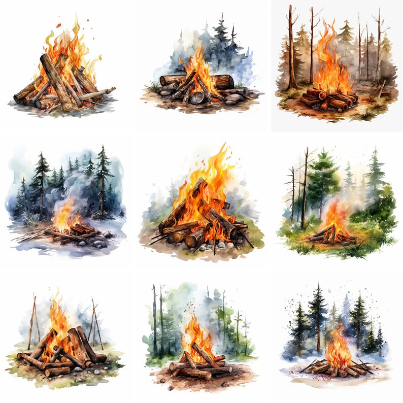 Watercolor Campfire Clipart High Quality JPG Forest Clipart - Etsy