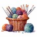Watercolor Knitting Basket Clipart, Crochet Clipart Yarn and Cat ...