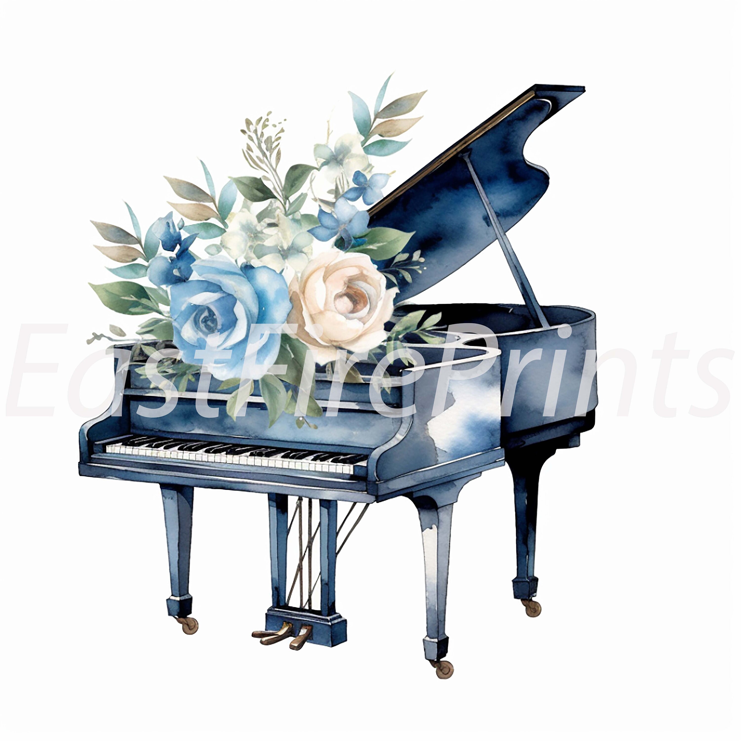 20 Watercolor Piano Clipart Set Floral Piano Music Clip - Etsy