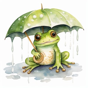 Watercolor Frog Holding Umbrella Clipart, High Quality JPG, Frog ...