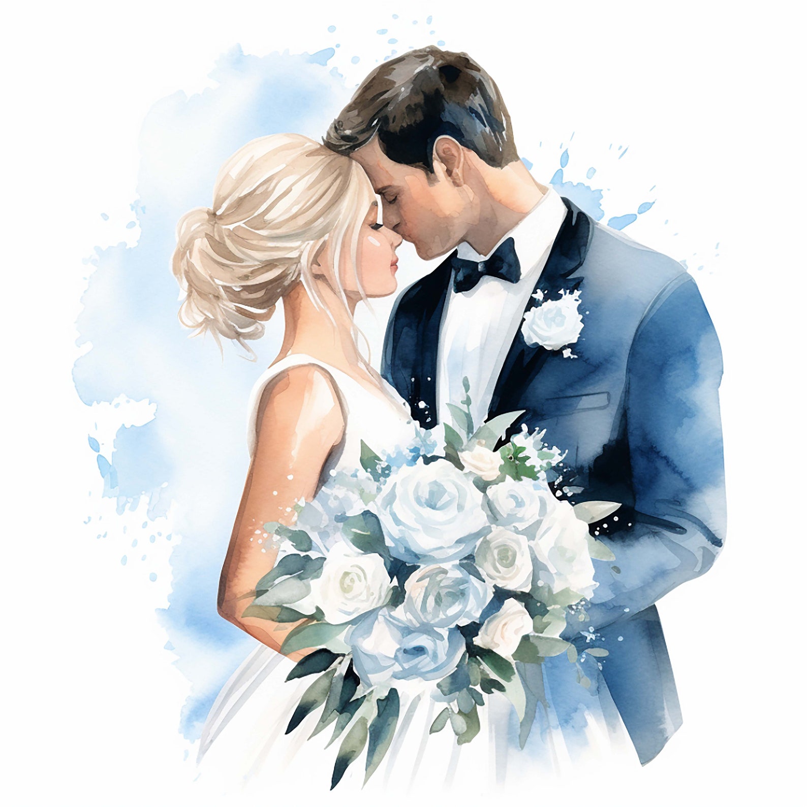 Watercolor Blue Wedding Day Clipart, Bridal Clipart, Bride and Groom ...