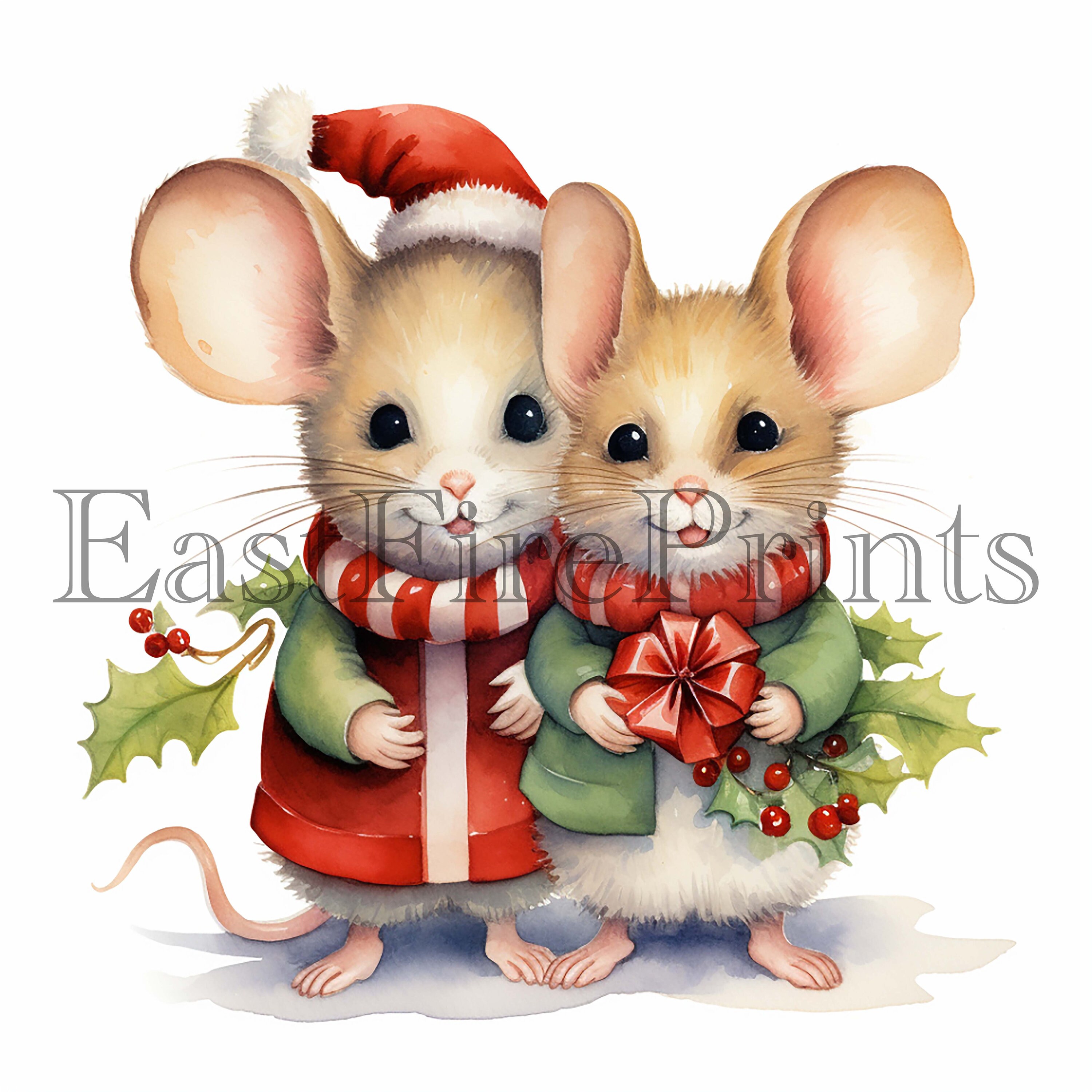 Watercolor Christmas Mouse Clipart High Quality Png Xmas - Etsy