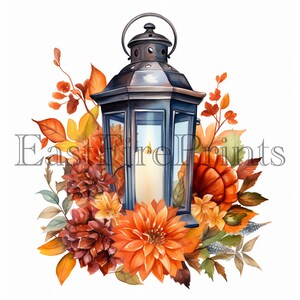 Watercolor Autumn Lantern Clipart, High Quality Png, Fall Cute Floral ...