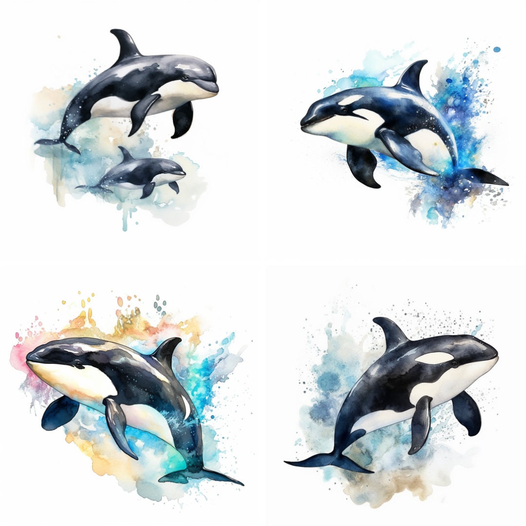 20 Watercolor Orca Clipart Set Orca Clipart PNG Cute Whale - Etsy
