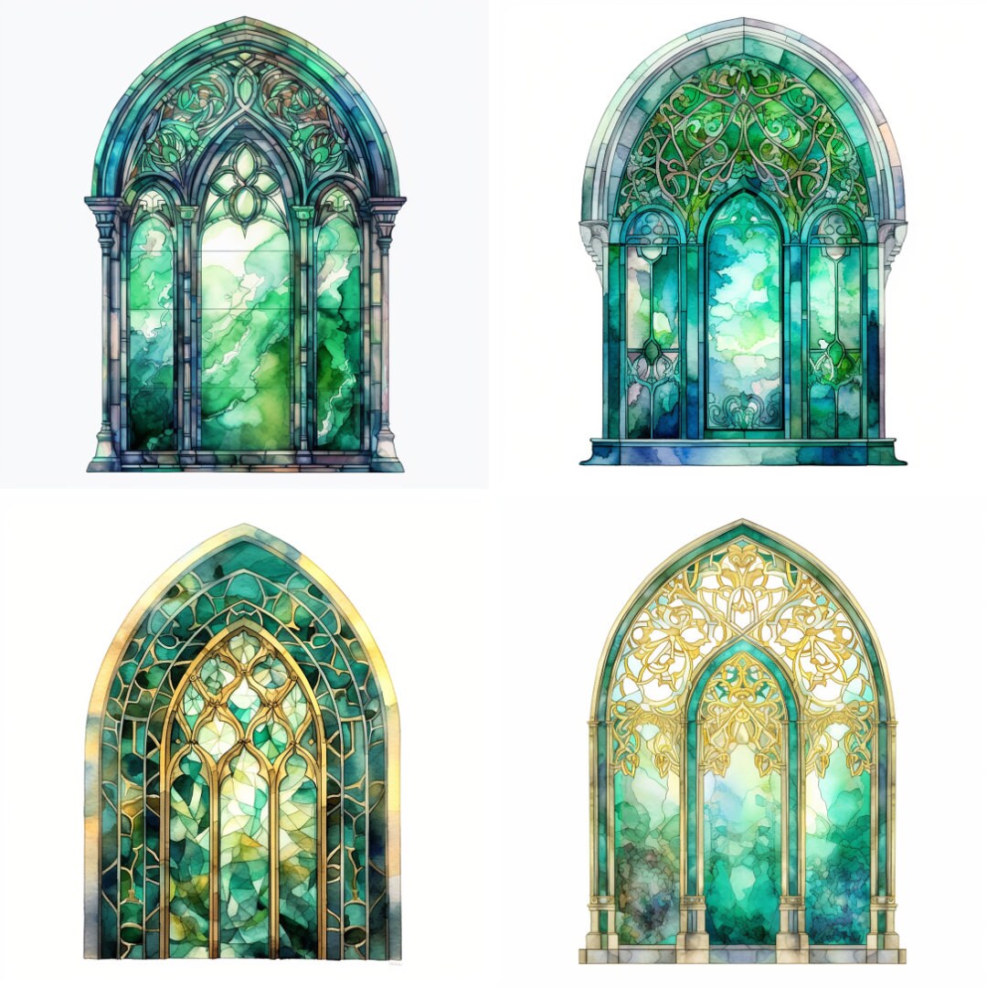 20 Watercolor Green Stained Glass Window Clipart Digital - Etsy