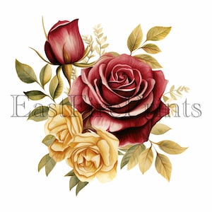 Watercolor Maroon and Gold Rose, High Quality Png, Red Rose, Flower ...