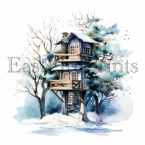 Watercolor Winter Tree House Clipart, High Quality Png, Christmas Clip ...