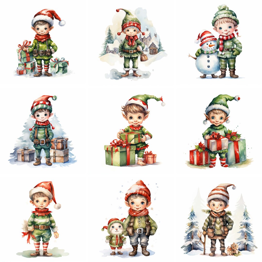 Watercolor Christmas Elf Clipart Christmas Jpg Holiday - Etsy