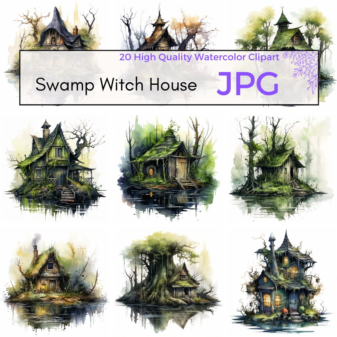 Watercolor Swamp Witch House Clipart, High Quality JPG, Swamp Clipart ...