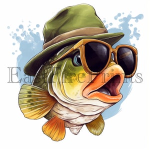 Watercolor Bass Fish Clipart PNG Files, Funny Fish Clip Art, Wall Art ...