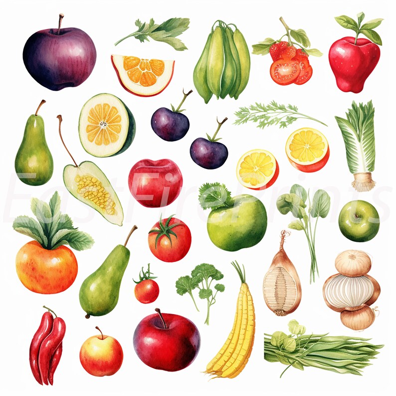 13 Watercolor Fruit and Vegetable Clipart Set Digital - Etsy