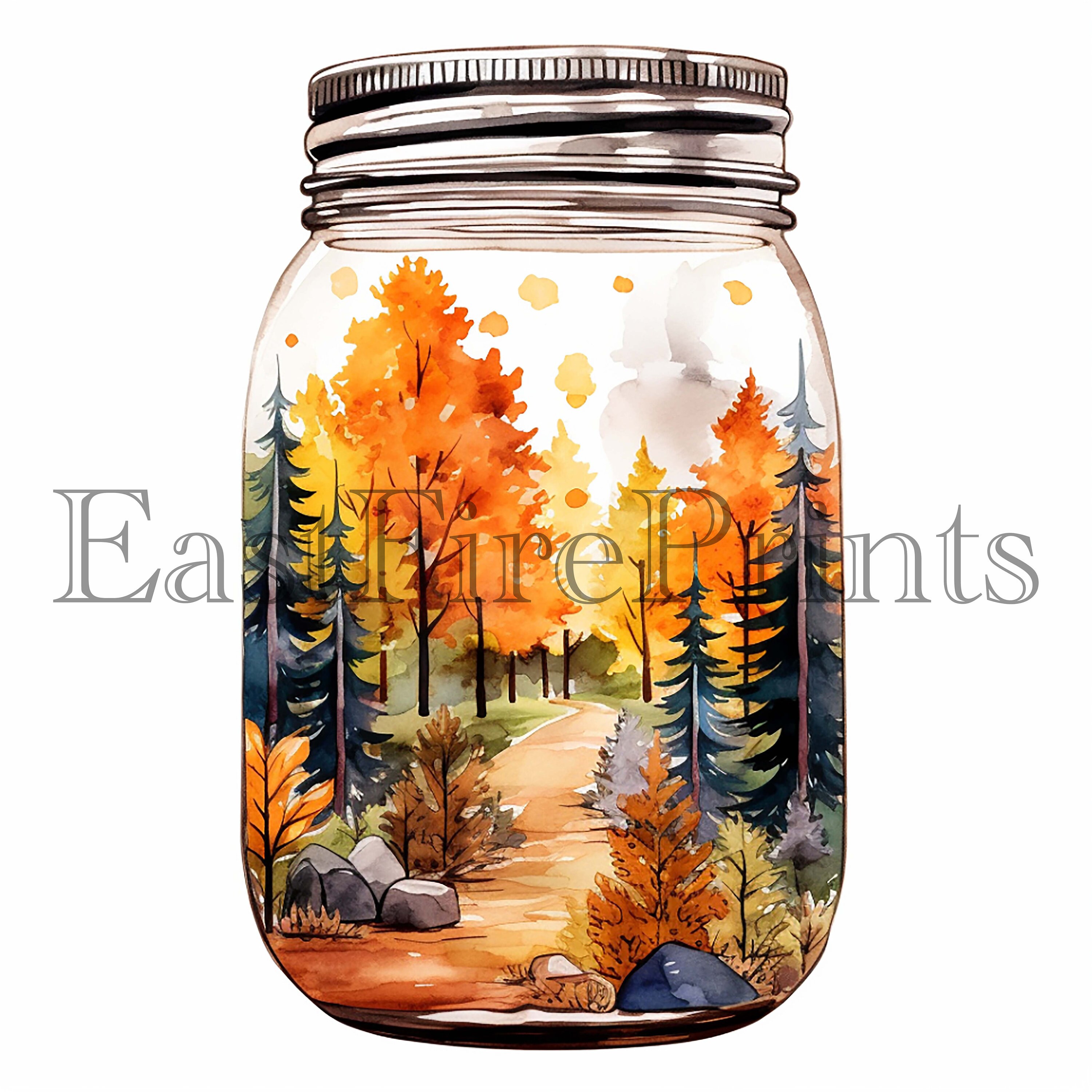 Watercolor Fall in a Jar Clipart Autumn Printables Autumn - Etsy