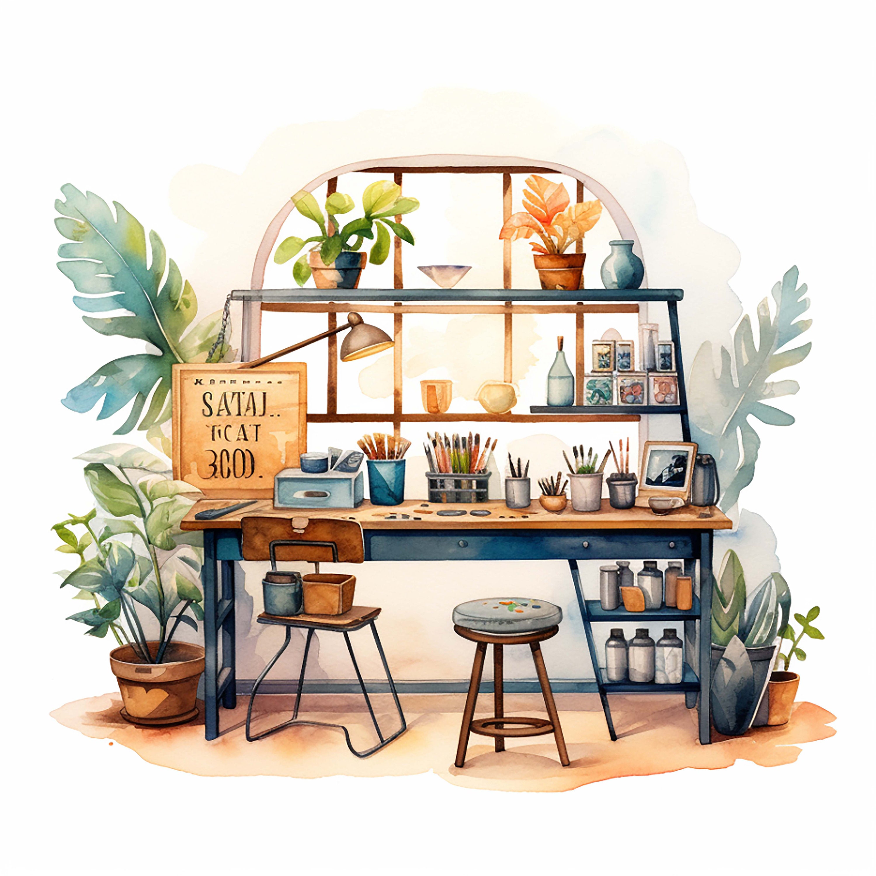 Watercolor Art Studio Clipart Studio Png Printables Art - Etsy