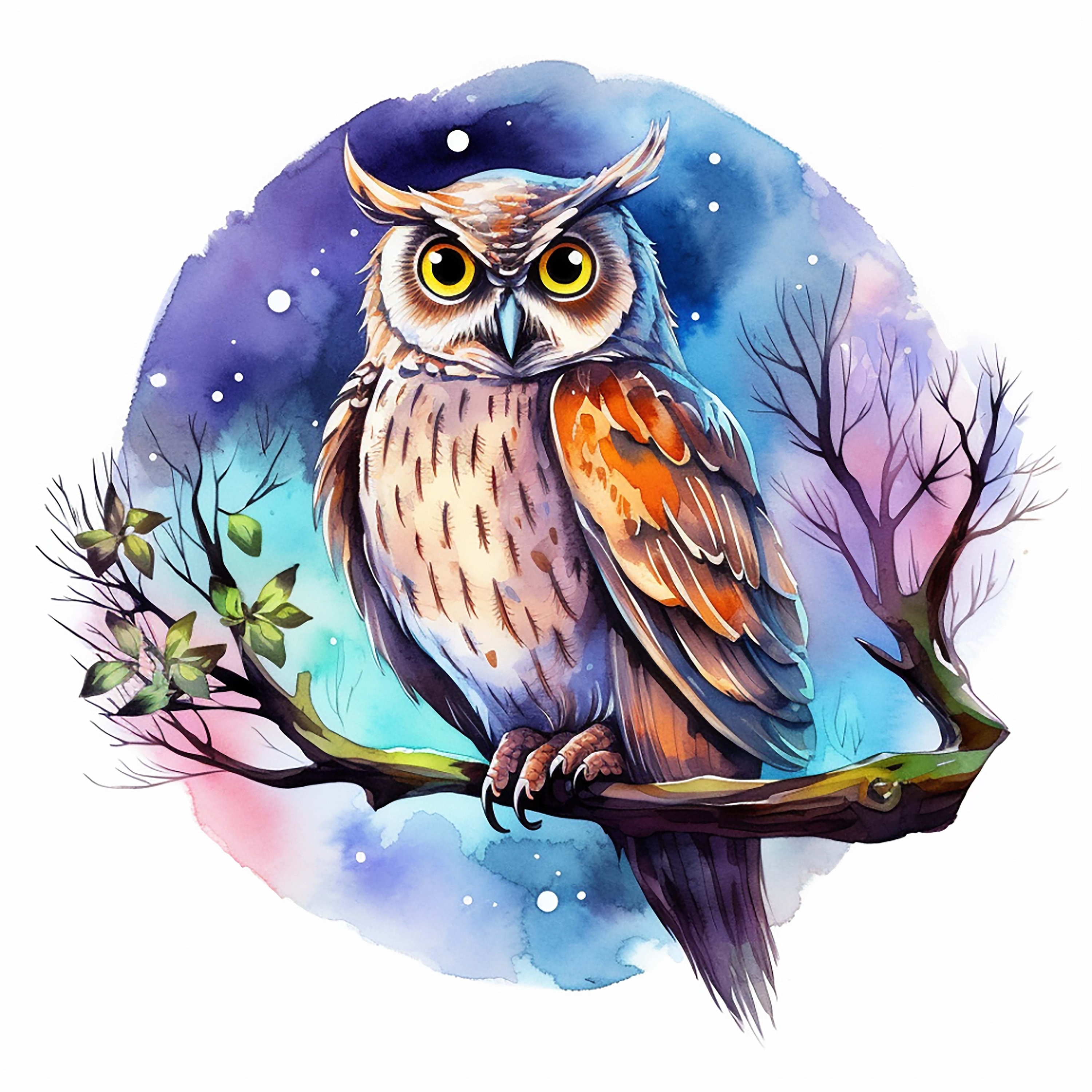 Watercolor Celestial Owl Clipart Galaxy Fantasy Owl Clip Art - Etsy