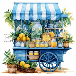 Watercolor Blue Lemonade Stand Clipart PNG Files, High Quality Food ...