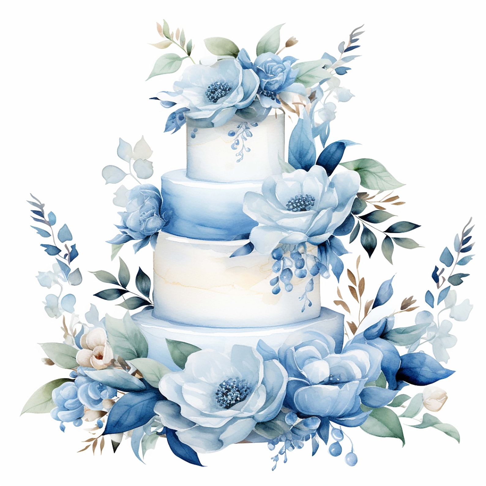 Watercolor Blue Wedding Day Clipart, Bridal Clipart, Bride and Groom ...