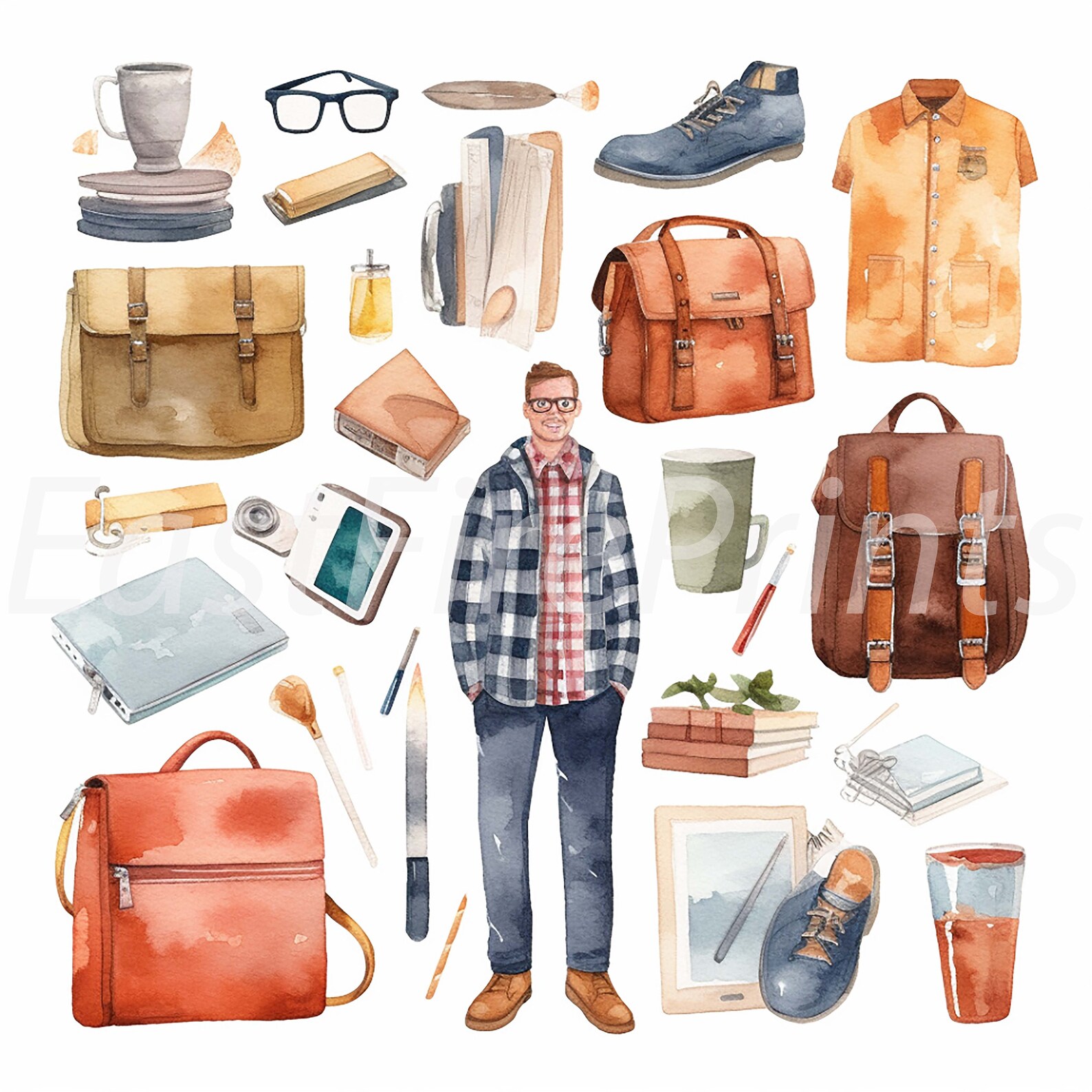 Watercolor Fathers Day Clipart Set of 5 Card Making High - Etsy