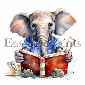 20 Watercolor Booklover Animals Clipart, Reading Animals Clipart, Book ...