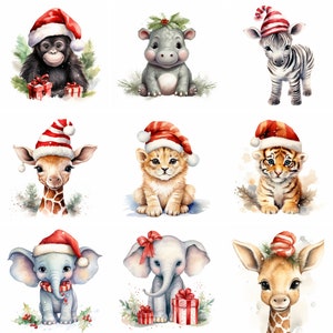 Watercolor Baby Safari Animals Christmas Clipart, Cute Adorable Xmas ...