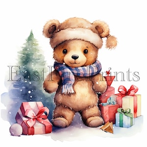 Watercolor Christmas Teddy Bear Clipart, High Quality Png, Xmas Clip ...
