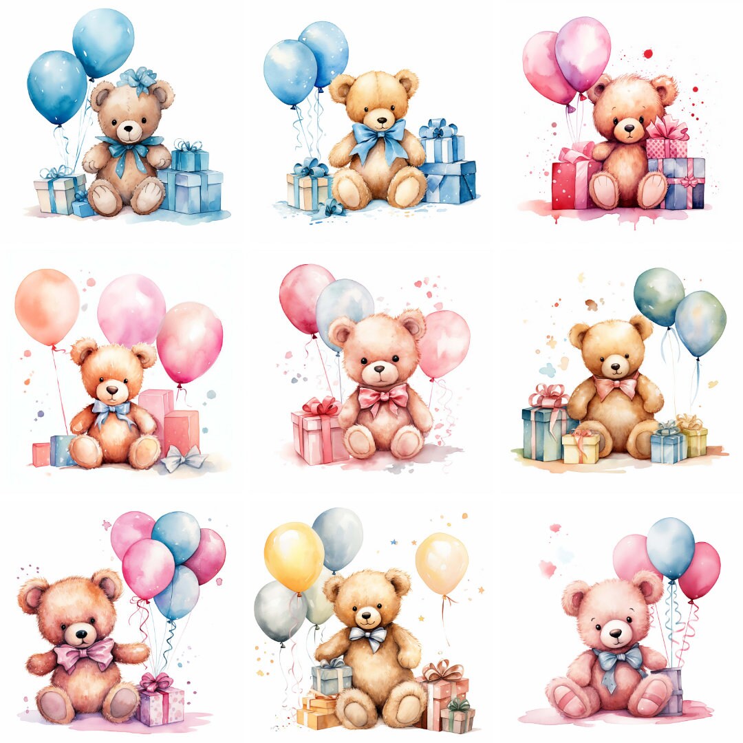 Birthday Teddy Bear Clipart High Quality PNG Nursery Decor - Etsy