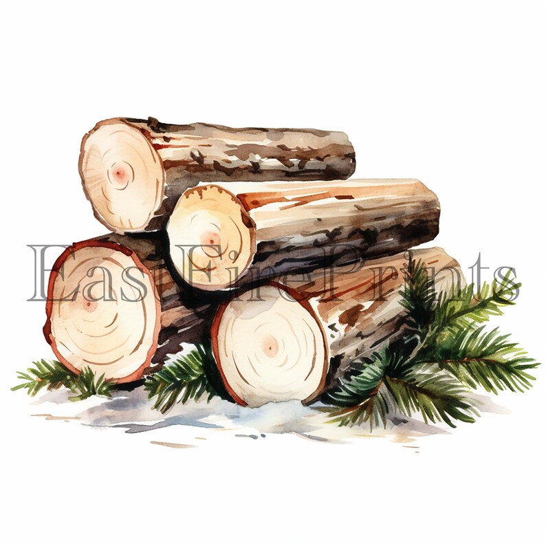 Watercolor Wooden Logs Clipart PNG Files Xmas Christmas - Etsy