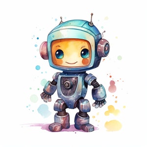 Watercolor Baby Robot Clipart, Futuristic Clipart Nursery Jpg Children ...