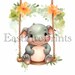 Watercolor Baby Animals on Swings Clipart, High Quality Png, Safari ...