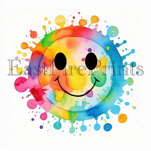 20 Retro Groovy Smiley Face Clip Art, Watercolor Clipart, Hippie, High ...
