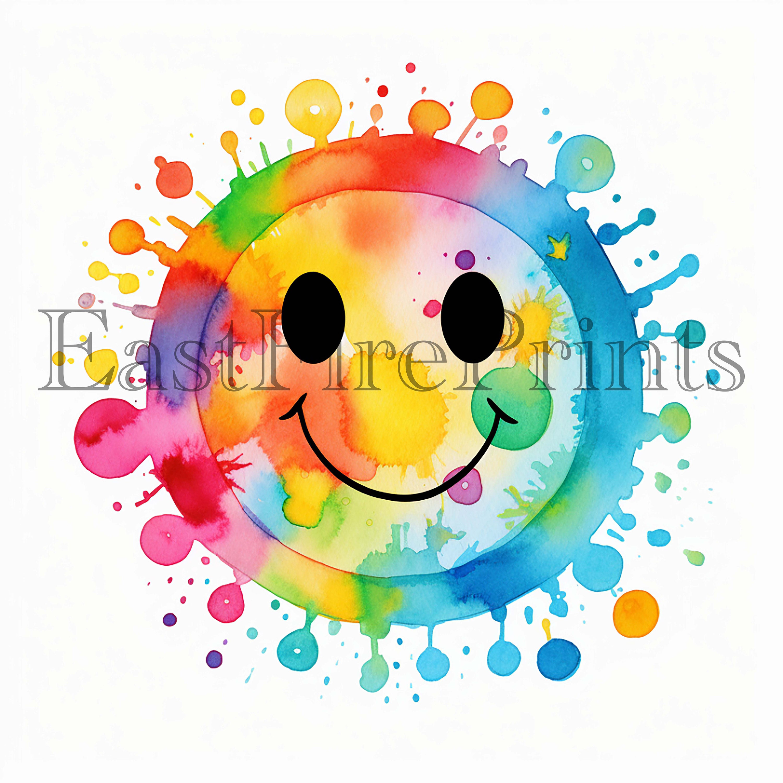 20 Retro Groovy Smiley Face Clip Art Watercolor Clipart - Etsy