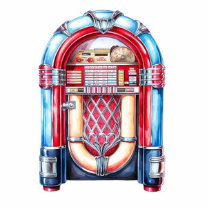 Watercolor Jukebox Clipart, Retro Jpg, Retro Printables, Vintage ...