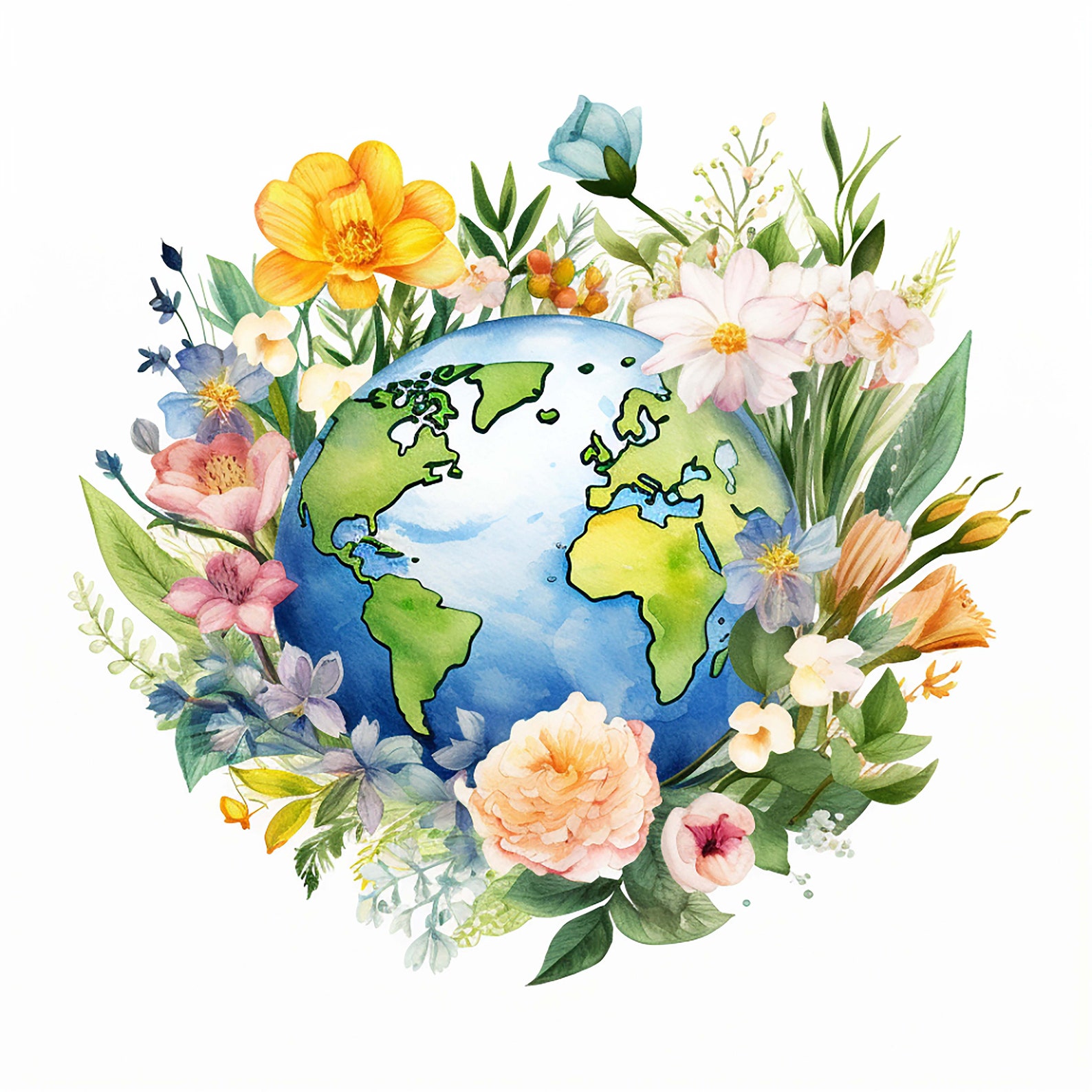 Floral Earth Clipart High Quality Png Planet Earth Day - Etsy