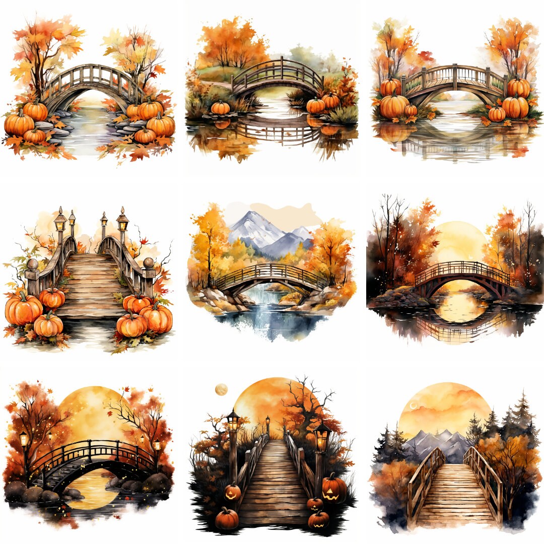 Autumn Bridge Clipart, Autumn Png, Halloween Prints, Fall Prints, Creep ...