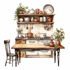 Watercolor Vintage Kitchen Clipart, Vintage Printables, Food Clipart ...