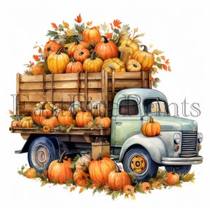 Watercolor Pumpkin Truck Clipart, High Quality Png, Autumn Clip Art ...