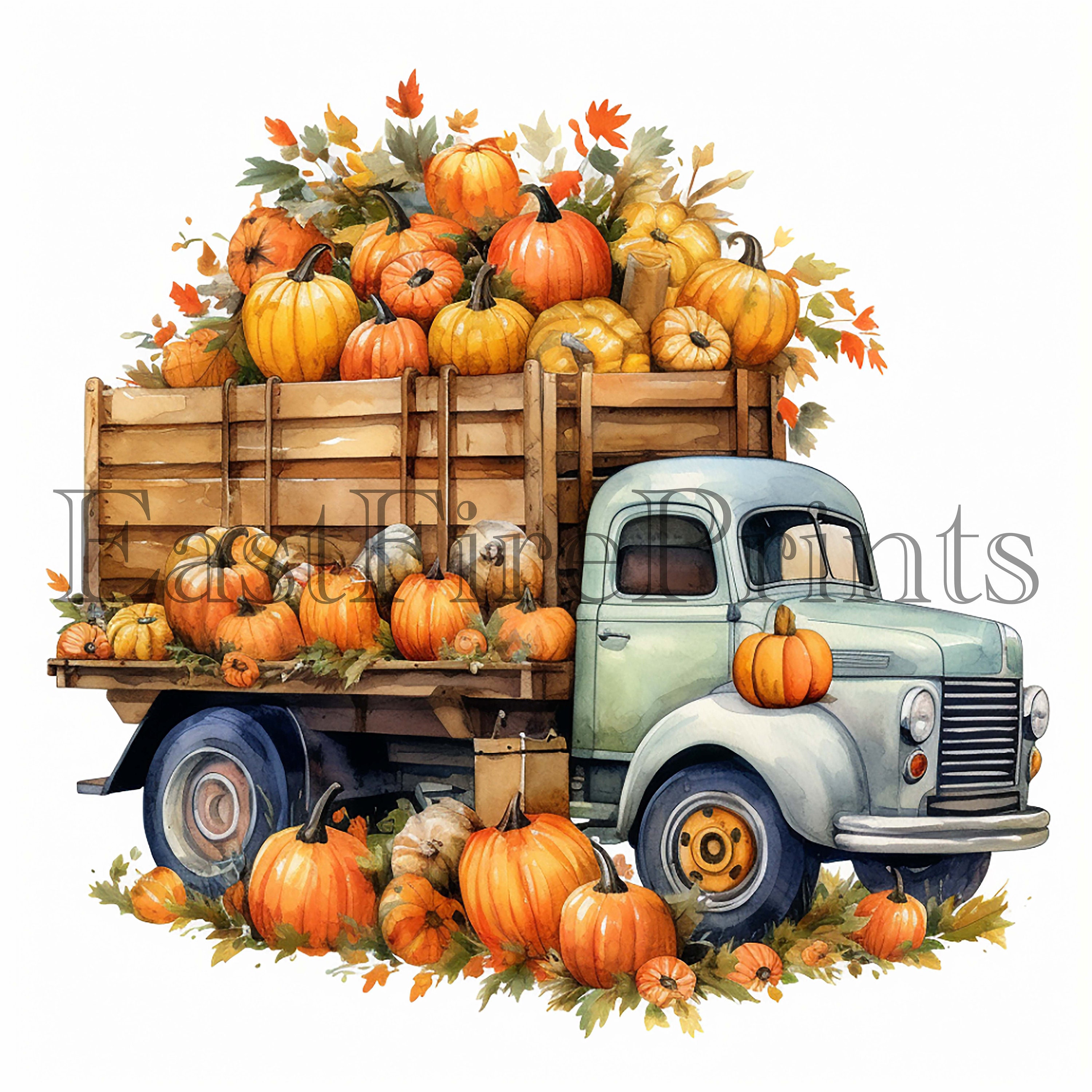 Watercolor Pumpkin Truck Clipart High Quality Png Autumn - Etsy