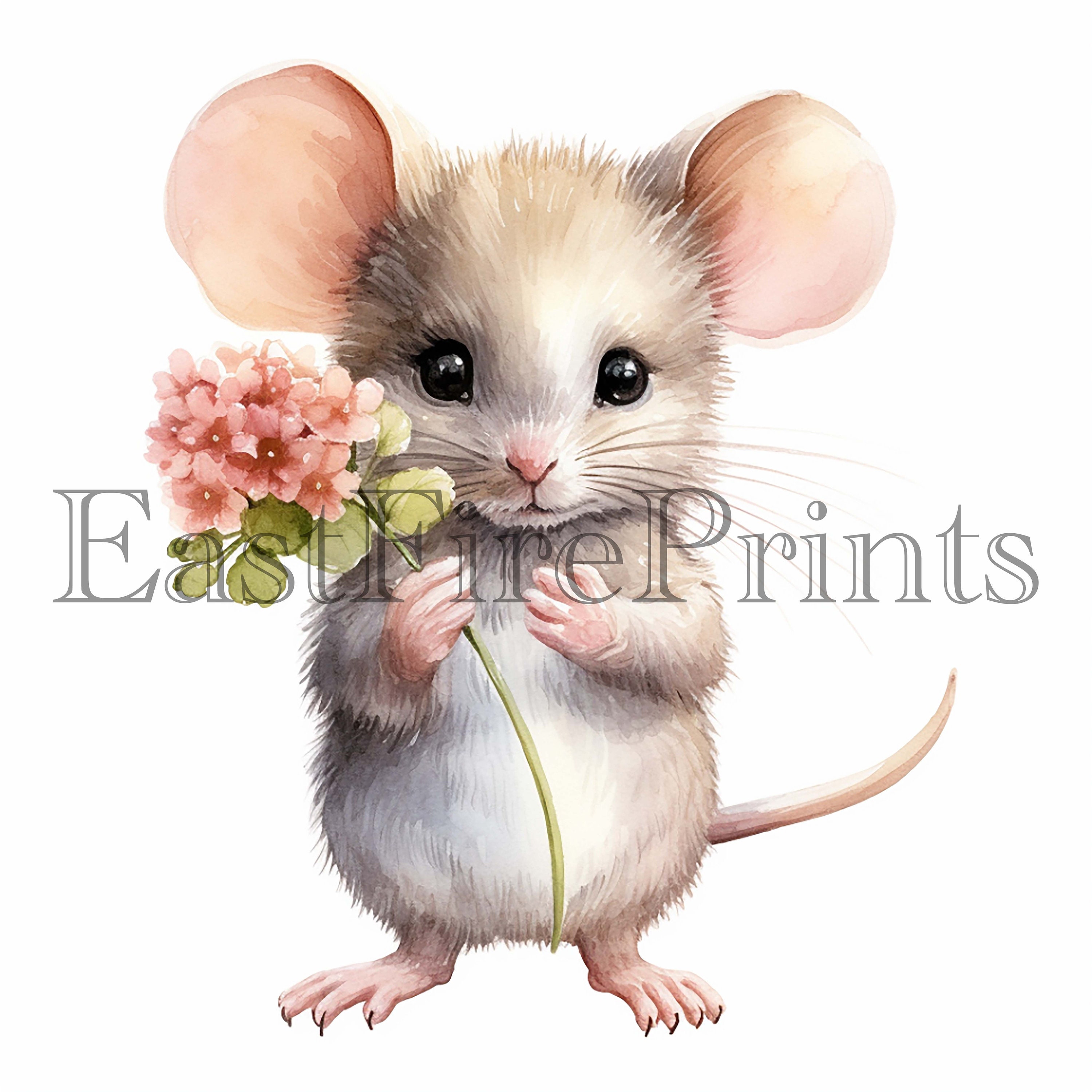 Watercolor Mouse and Flower Clipart High Quality Png Floral - Etsy