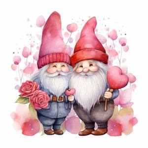 Watercolor Valentines Gnome Couple Clipart, High Quality JPG, Gnome ...