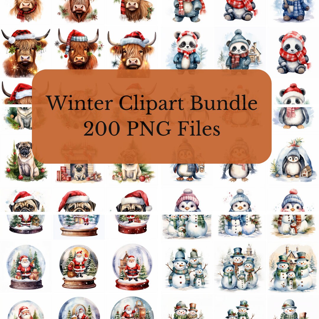 Watercolor Winter Clipart Bundle, High Quality Png, Christmas Clip Art ...