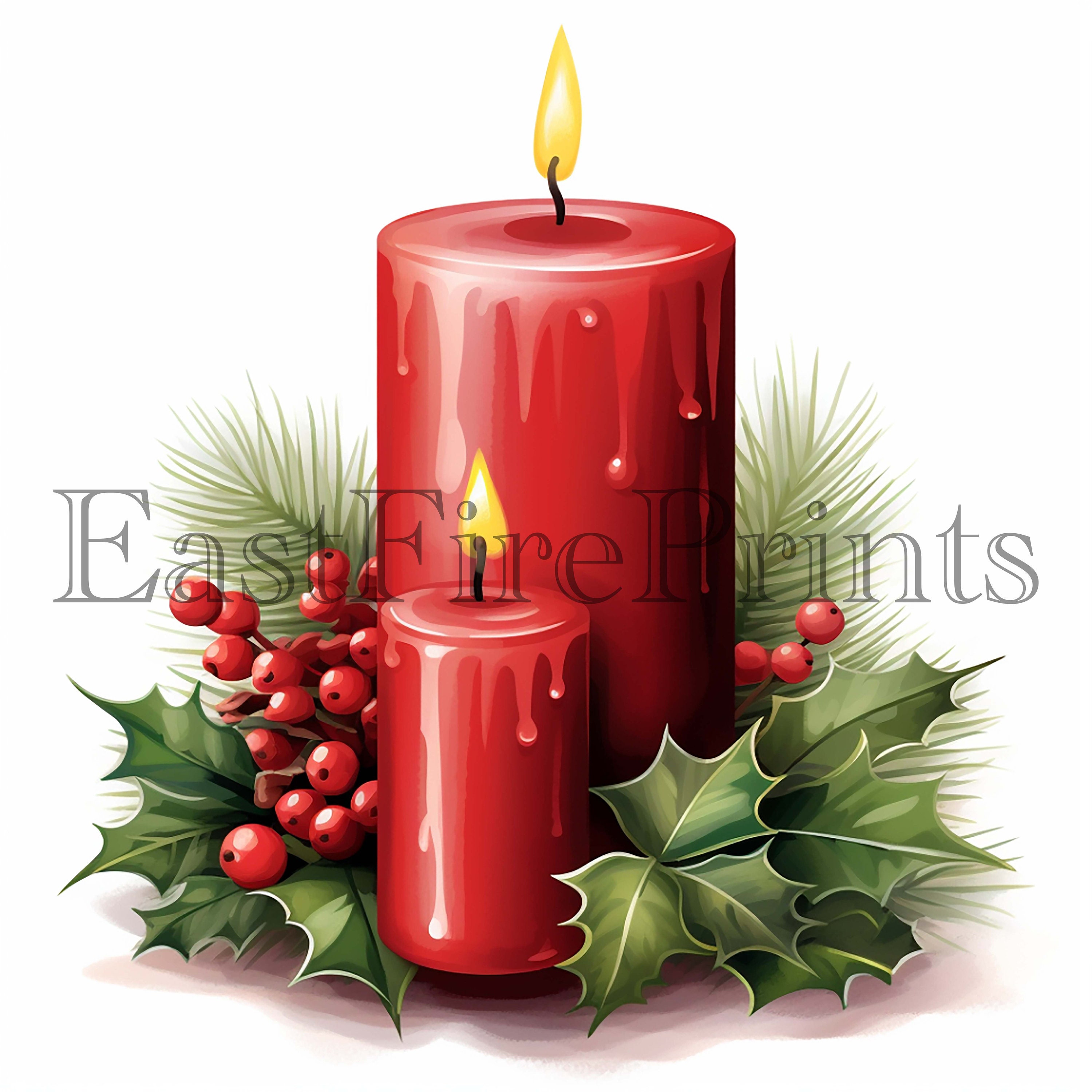 Watercolor Christmas Candle Clipart PNG Files Xmas Clip Art - Etsy