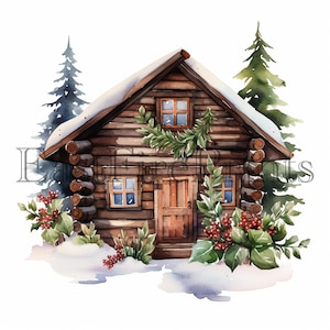 Watercolor Log Cabin Clipart PNG, Forest House Home Clip Art, Wall Art ...