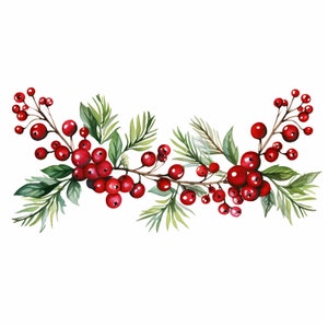 Watercolor Christmas Garland Clipart, High Quality PNG, Xmas Graphics ...