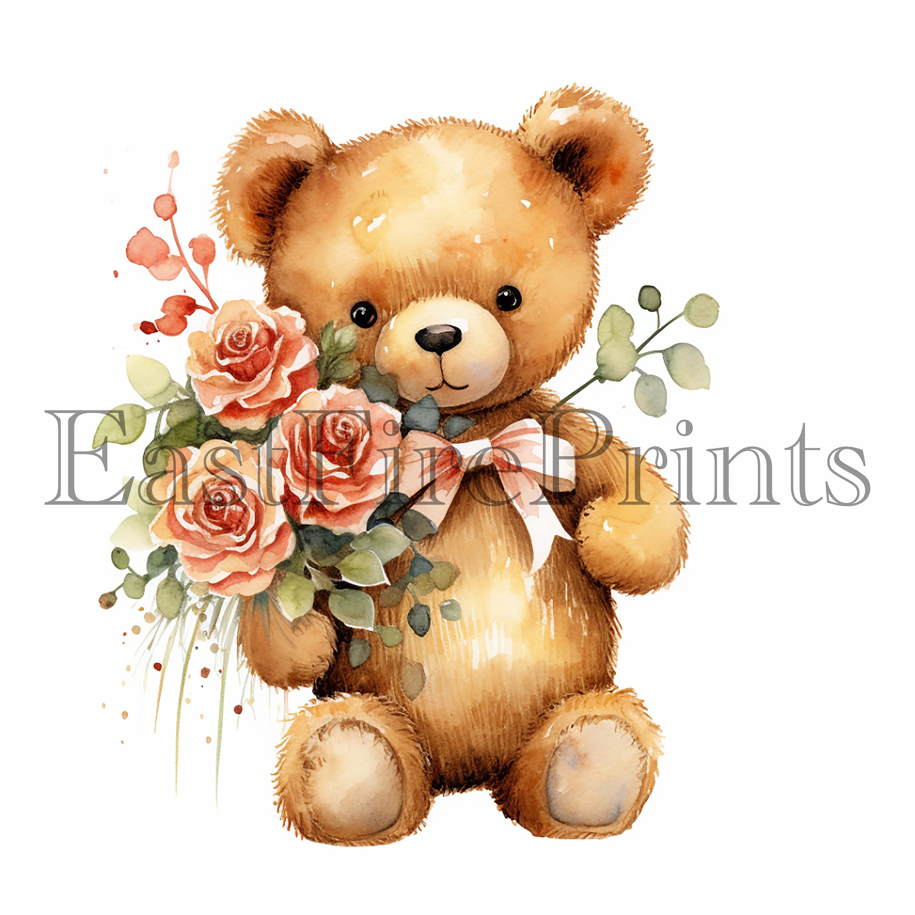Floral Teddy Bear Clipart Prints Botanical Clipart Nursery - Etsy