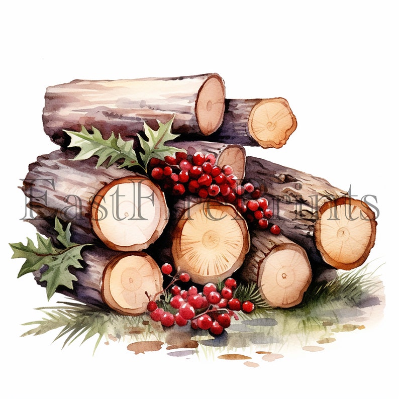 Watercolor Wooden Logs Clipart PNG Files Xmas Christmas - Etsy