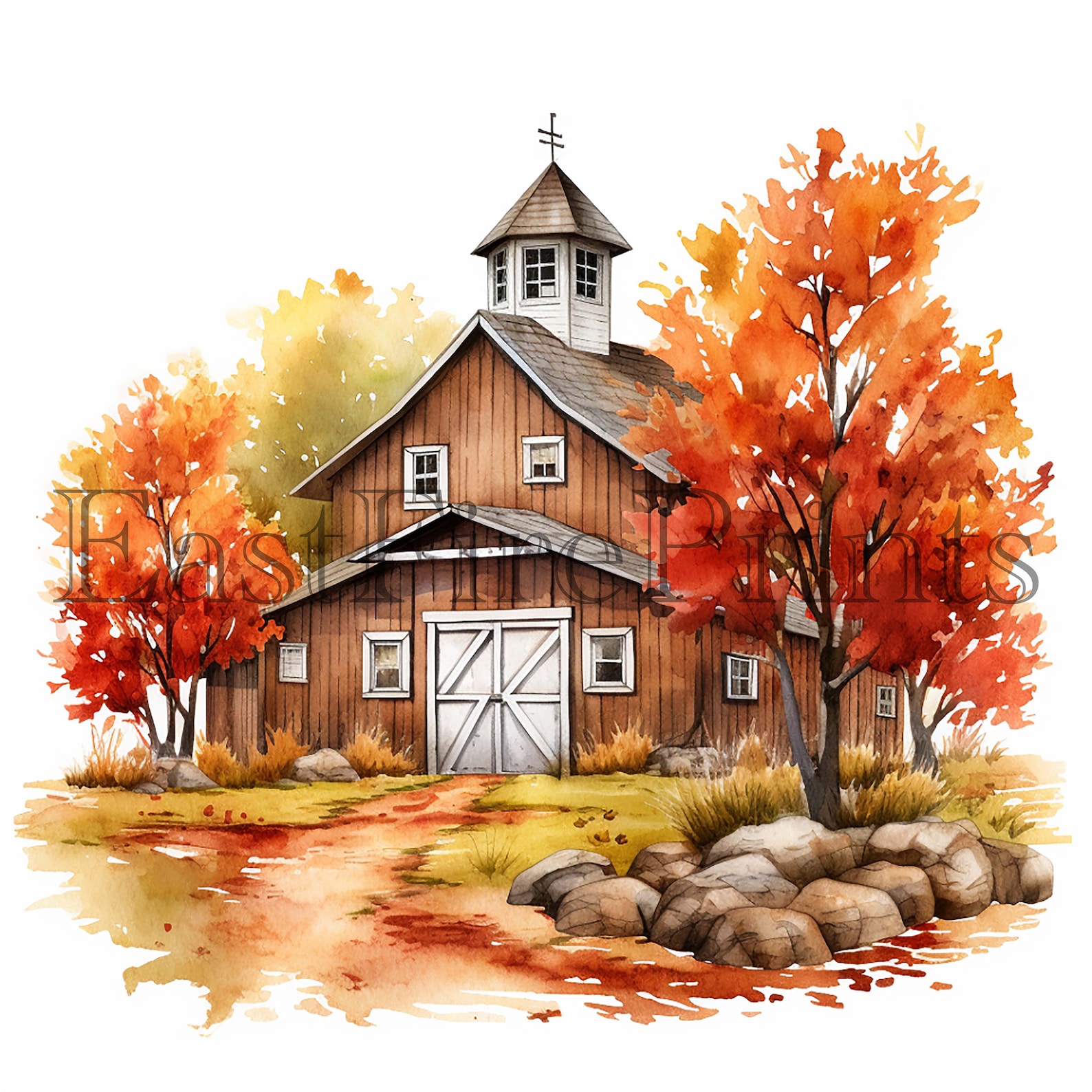 Watercolor Autumn Barn Clipart High Quality Png Fall - Etsy