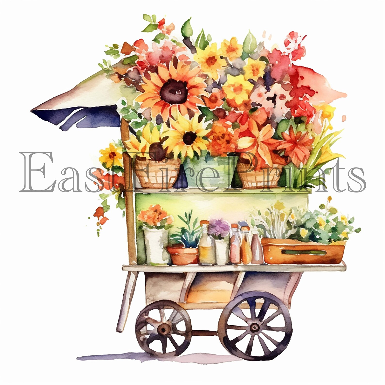 20 Watercolor Floral Flower Cart Clipart Floral Design PNG - Etsy