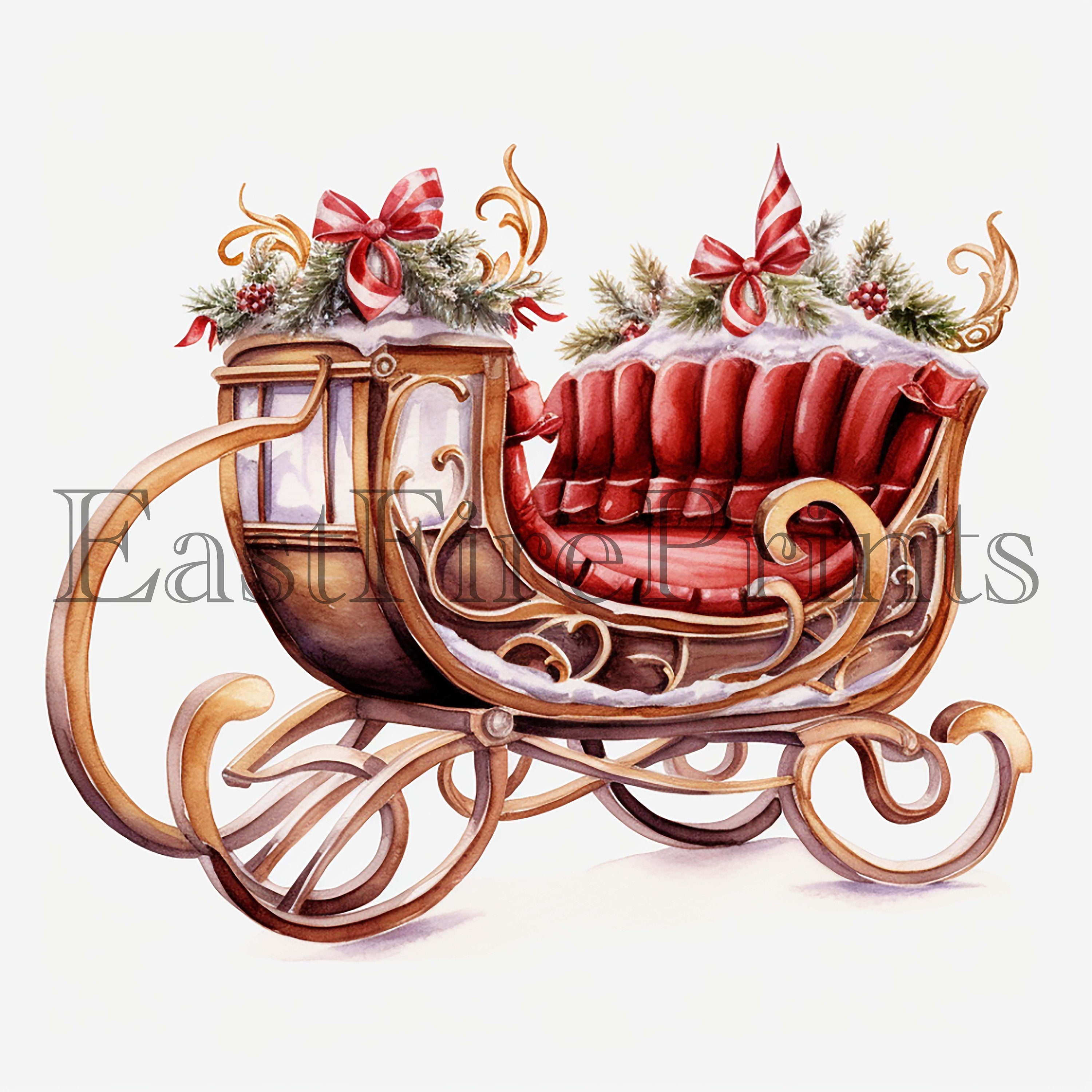 Watercolor Santas Sleigh Clipart, High Quality Png, Christmas Clip Art ...