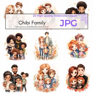 Watercolor Chibi Family Clipart, Cute Clipart Family Jpg Chibi Graphics ...