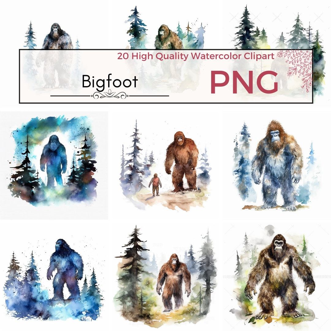 Set of 20 Watercolor Bigfoot Clipart, Sasquatch Illustrations, Digital ...