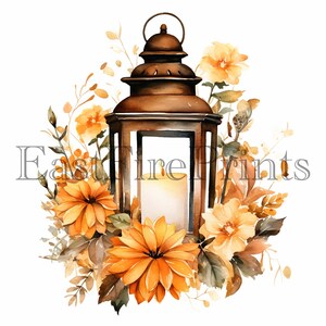 Watercolor Autumn Lantern Clipart, High Quality Png, Fall Cute Floral ...